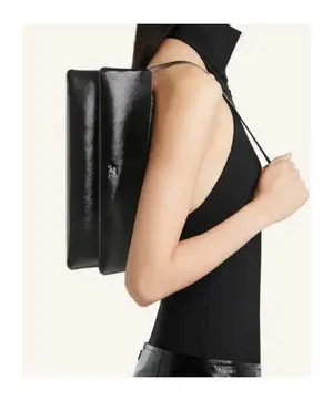 COURREGES Naplack Leather Clutch Bag - Black