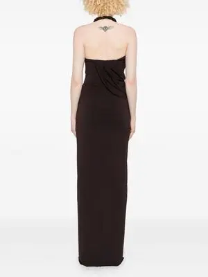Amen Embellished Halterneck Maxi Dress - Brown