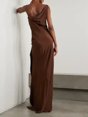 Dries Van Noten Asymmetrical Draped Satin Maxi Dress