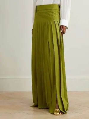 Erdem Pleated Skirt With Slit And Metal Accessories