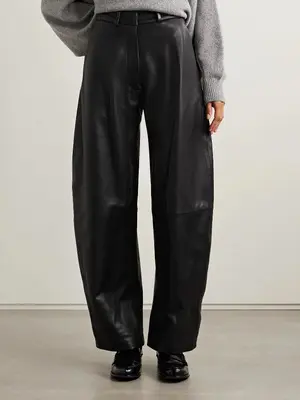 Nour Hammour Leather Wide-leg Trousers - Black