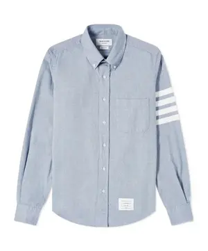 Thom Browne Flannel 4-bar Straight Fit Shirt - Light Blue