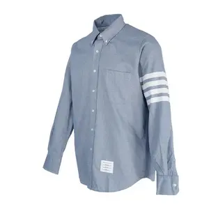 Thom Browne Flannel 4-bar Straight Fit Shirt - Light Blue