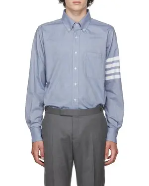 Thom Browne Flannel 4-bar Straight Fit Shirt - Light Blue