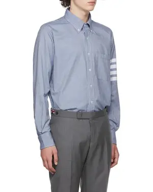 Thom Browne Flannel 4-bar Straight Fit Shirt - Light Blue
