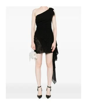 Alessandra Rich One-shoulder Polka Dot Ruffled Dress
