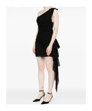 Alessandra Rich One-shoulder Polka Dot Ruffled Dress