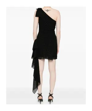 Alessandra Rich One-shoulder Polka Dot Ruffled Dress