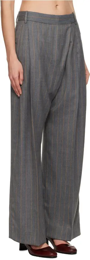 GANNI Striped Crossover Wide-leg Trousers - Grey