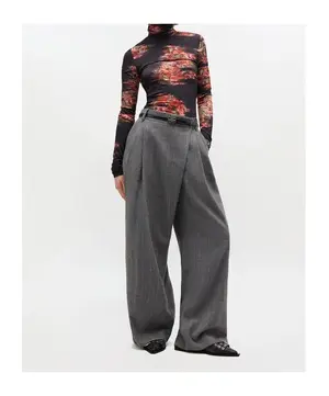 GANNI Striped Crossover Wide-leg Trousers - Grey