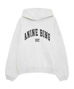 ANINE BING Harvey Distressed Logo Printed Hoodie - Heather Ash