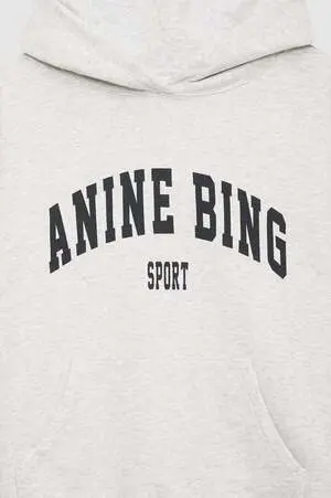 ANINE BING Harvey Distressed Logo Printed Hoodie - Heather Ash