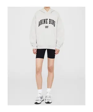 ANINE BING Harvey Distressed Logo Printed Hoodie - Heather Ash