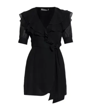 Alessandra Rich V-neck Puff Sleeve Wrap Mini Dress