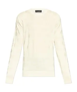 Dolce & Gabbana Monogram Jacquard Crewneck Knitted Jumper - White