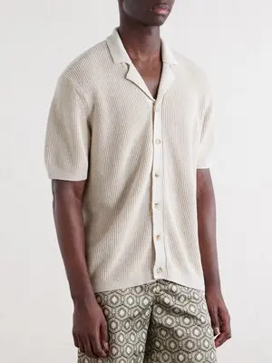 Onia Camp-collar Linen, Silk And Cotton-blend Shirt - Neutrals