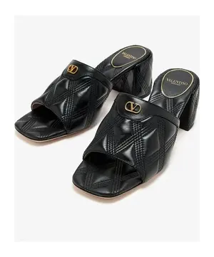 Valentino Garavani Vlogo Signature Quilted Block Heel Mules