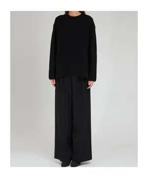 P.a.r.o.s.h Long-sleeved Ribbed Round Neck Sweater - Black