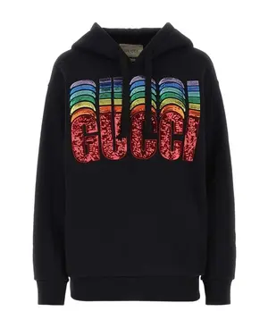 Gucci Sequin Embellished Logo Hoodie - Black