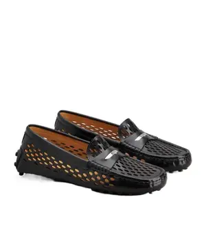 TOD'S Logo Engraved Perforated Loafers - Black