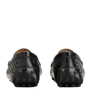 TOD'S Logo Engraved Perforated Loafers - Black