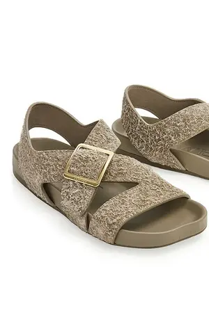 Loewe Ease Buckle Sandal In Brushed Suede - Multicolor