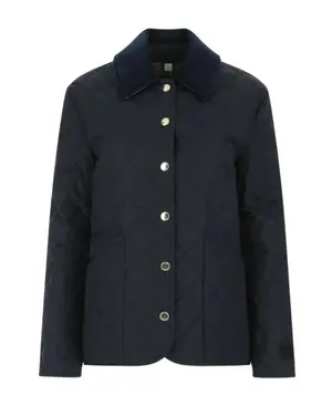 Burberry Burberry Quilted Buttoned Jacket With Corduroy Collar Blue