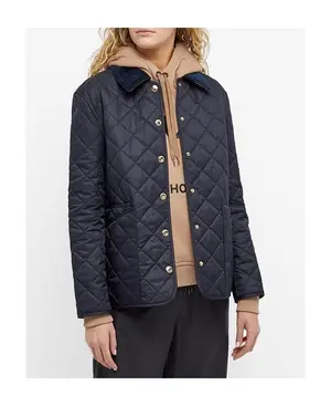 Burberry Quilted Buttoned Jacket With Corduroy Collar - Blue