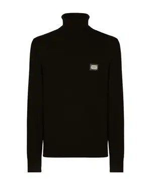 Dolce & Gabbana Turtleneck Sweater With Metal Logo Plaque