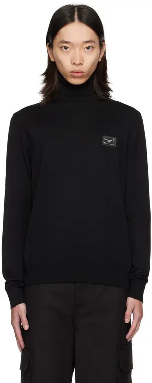 Dolce & Gabbana Turtleneck Sweater With Metal Logo Plaque