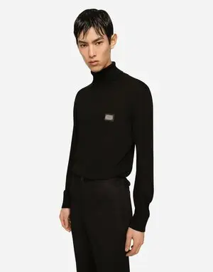Dolce & Gabbana Turtleneck Sweater With Metal Logo Plaque