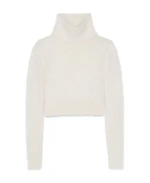 Saint Laurent Ribbed Cropped Turtleneck Jumper - White
