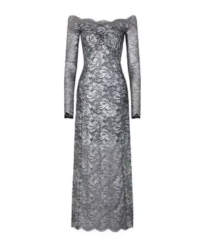 Rabanne Off-shoulder Lace Maxi Dress - Black/silver
