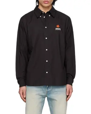 Kenzo Boke Flower-embroidered Long-sleeved Shirt - Black