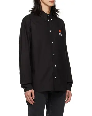 Kenzo Boke Flower-embroidered Long-sleeved Shirt - Black