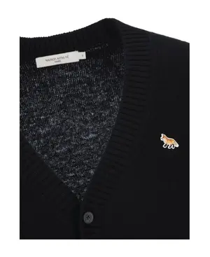 Maison Kitsuné V-neck Cardigan With Fox Decal - Black