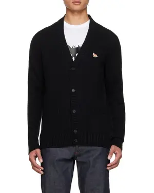 Maison Kitsuné V-neck Cardigan With Fox Decal - Black