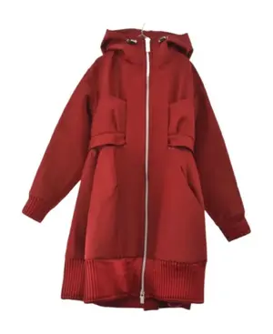Sacai Long-sleeved Hooded Coat With Rib Details