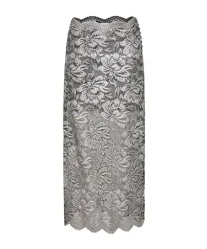 Rabanne Paco Rabanne Scalloped Edge Midi Lace Skirt Gray
