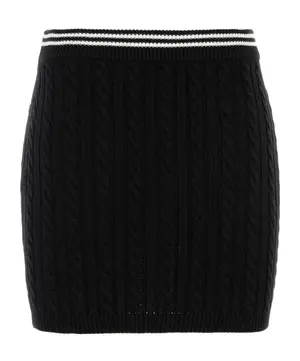 Alessandra Rich Cable-knitted Mini Skirt With Stripe Trim - Black