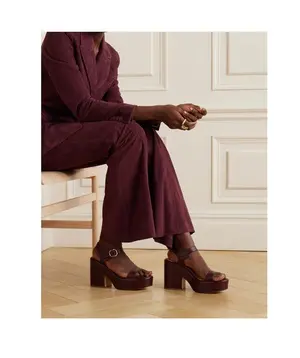 Gabriela Hearst Round Toe Platform Sandals With Buckled Ankle Strap