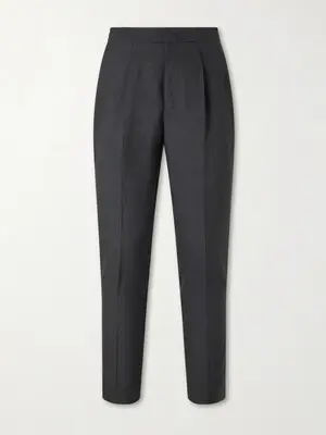 Officine Générale Drew Tapered Pleated Wool Trousers - Gray