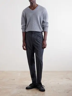 Officine Générale Drew Tapered Pleated Wool Trousers - Gray