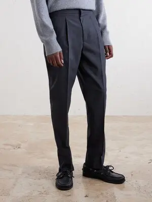 Officine Générale Drew Tapered Pleated Wool Trousers - Gray