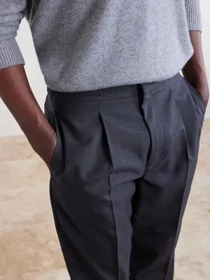 Officine Générale Drew Tapered Pleated Wool Trousers - Gray