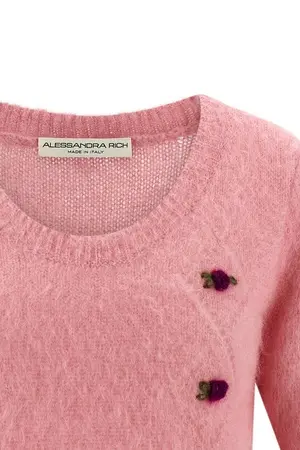 Alessandra Rich Embroidered Rose Knit Jumper