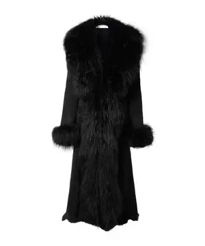 Gabriela Hearst Long Sleeve Coat With Fur Trim - Black
