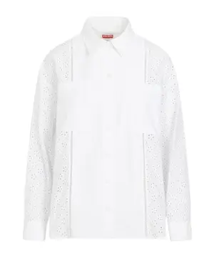 Kenzo Broderie Anglaise Panelled Buttoned Shirt - White