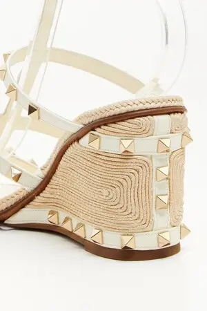 Valentino Garavani Rockstud Calfskin Wedge Sandal With Cornely Embroidery 80mm