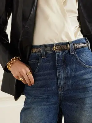 NILI LOTAN Jane Snakeskin Leather Belt - Black